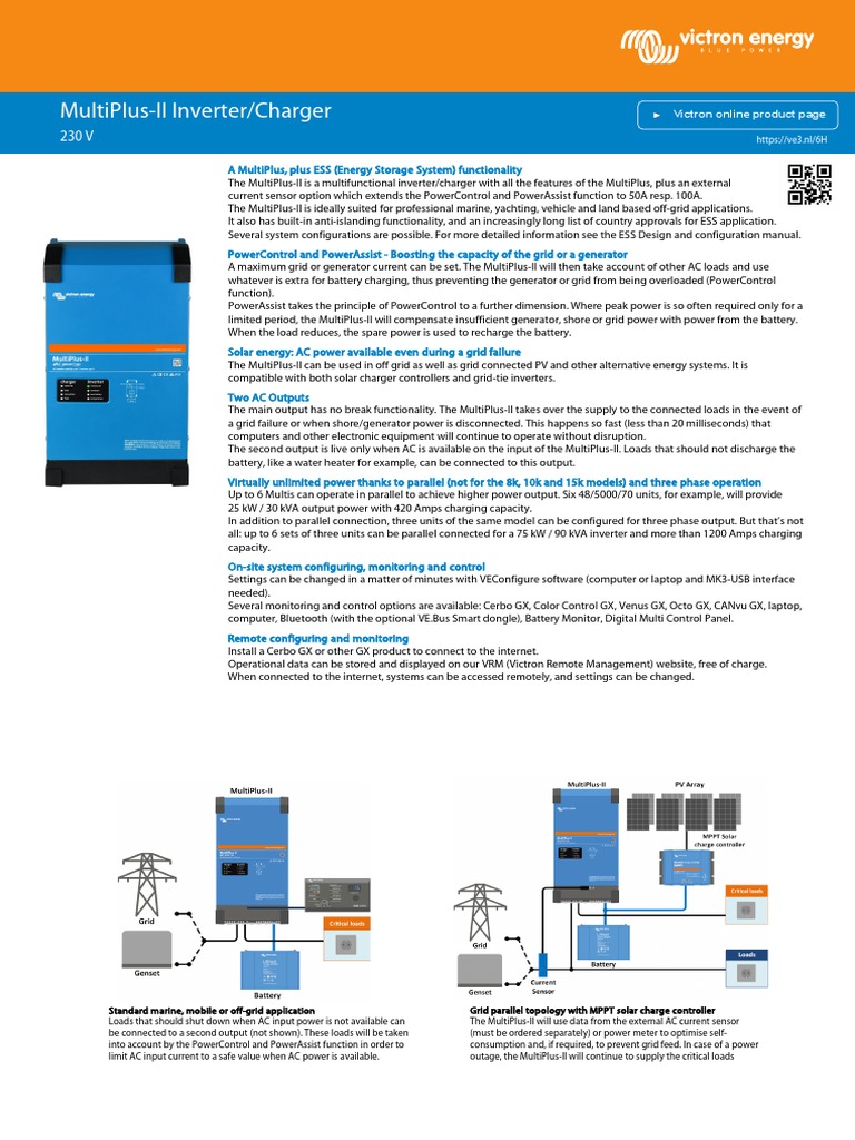 Datasheet MultiPlus II Inverter Charger en | PDF | Battery Charger | Power Inverter