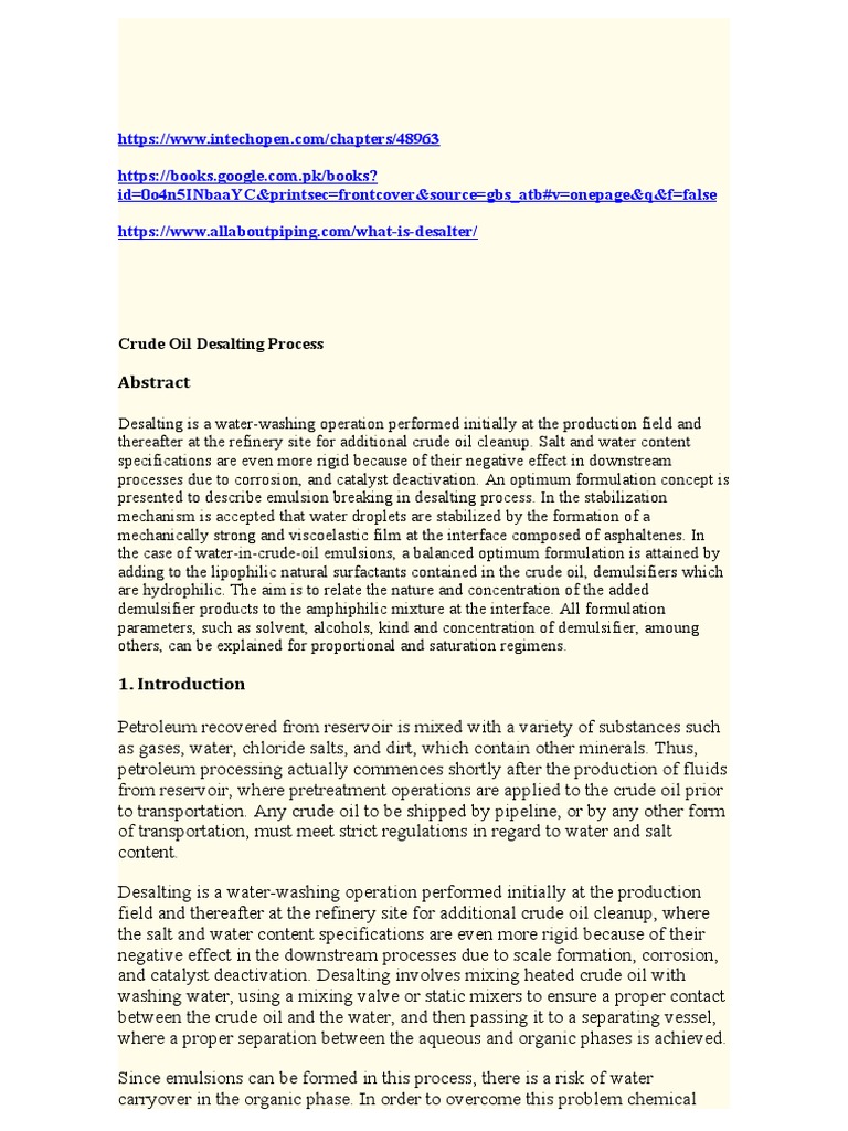 Crude Oil Desalting Process Overview | PDF | Emulsion | Surfactant