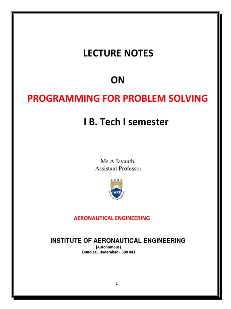 Aero Programming For Problem Solving Lecture Notes | PDF