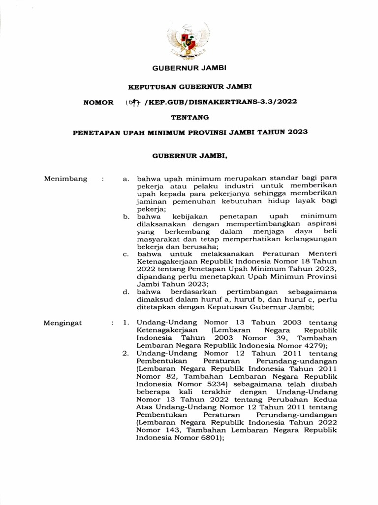 SK Ump Jambi Tahun 2023 | PDF