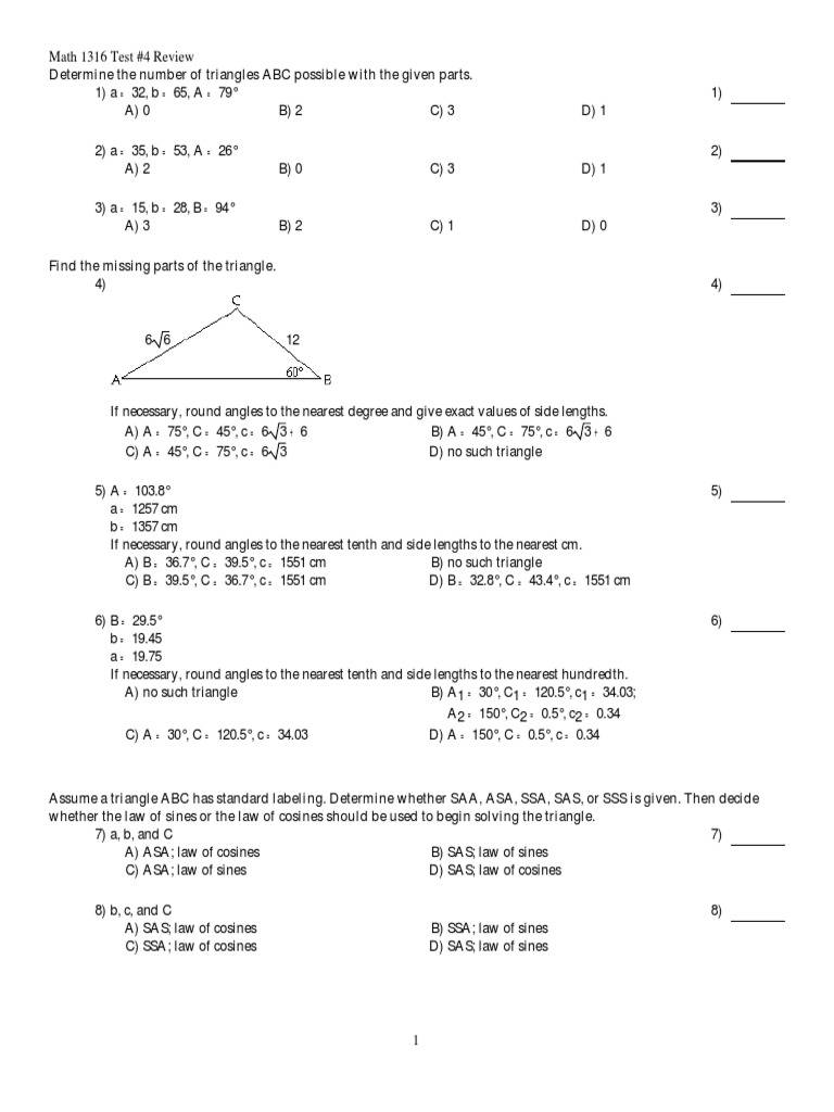 Math 1316 Test #4 Review | PDF