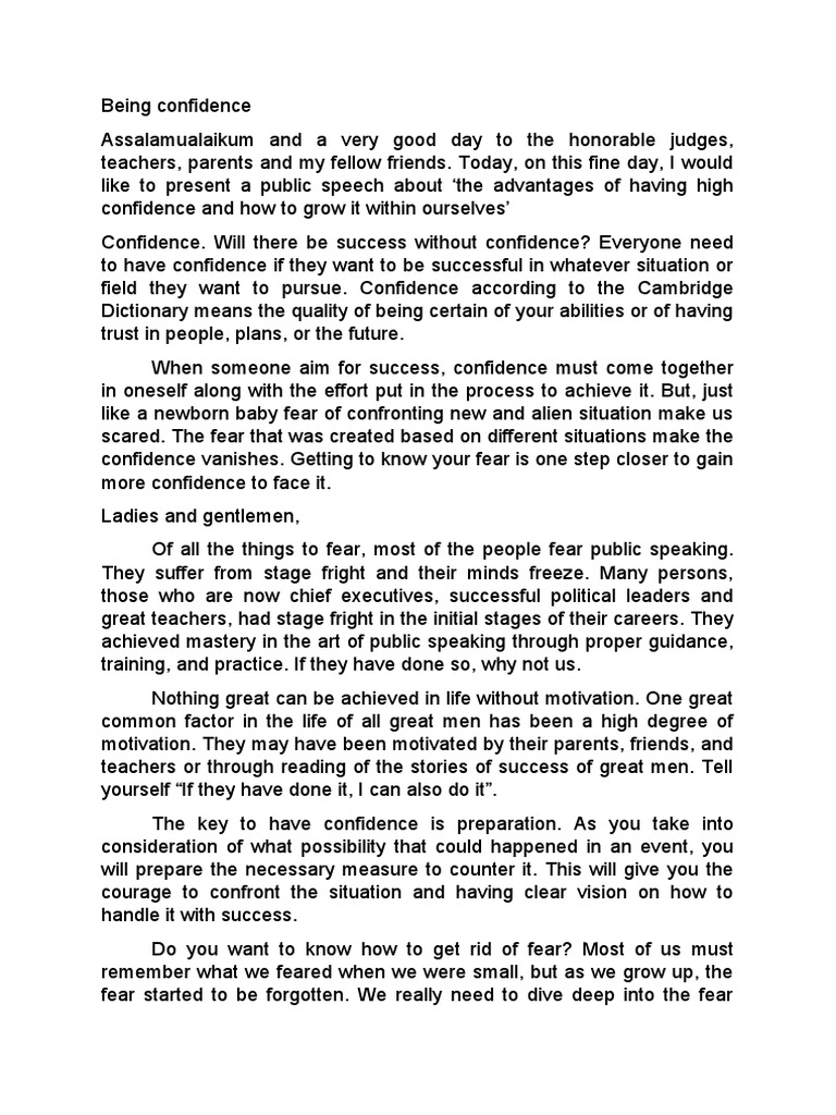 Being Confidence | PDF | Public Speaking | Motivation