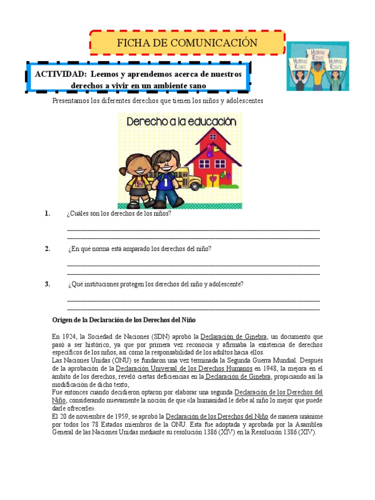 5° FICHA DIA 01 - COM - Leemos y Aprendemos Acerca de Nuestros Derechos A Vivir en Una Ambiente ...