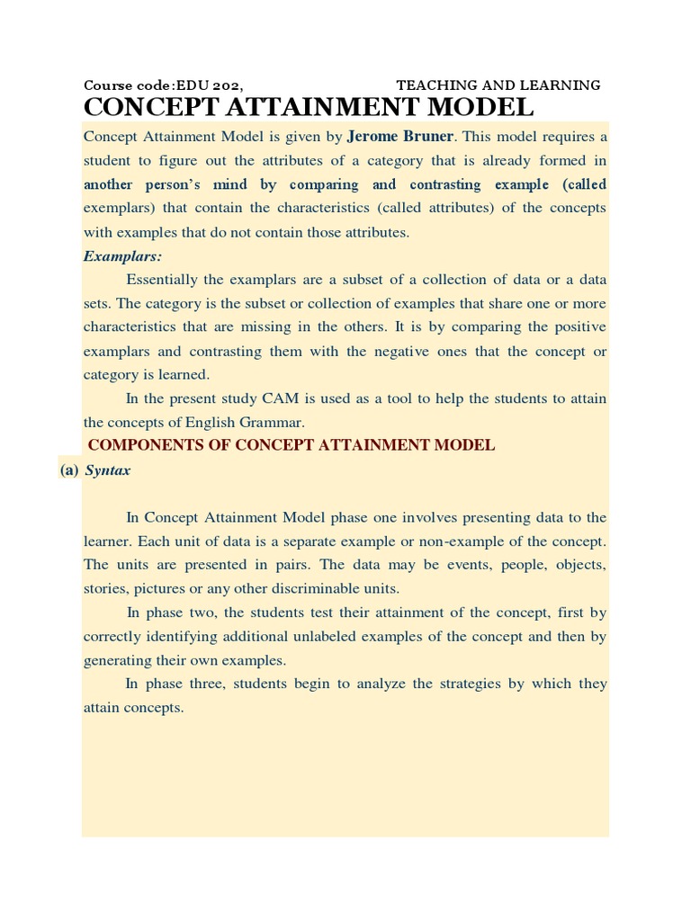 Concept Attainment Model Overview | PDF | Concept | Thought