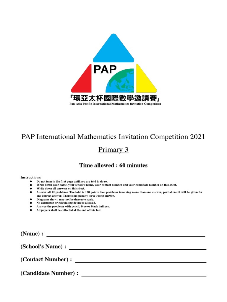 PAP International Mathematics Invitation Competition 2021 Final Primary ...