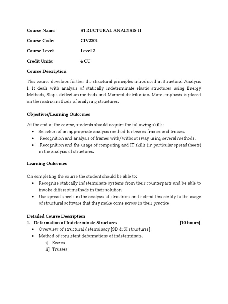 Structural Analysis II Course Outline | PDF