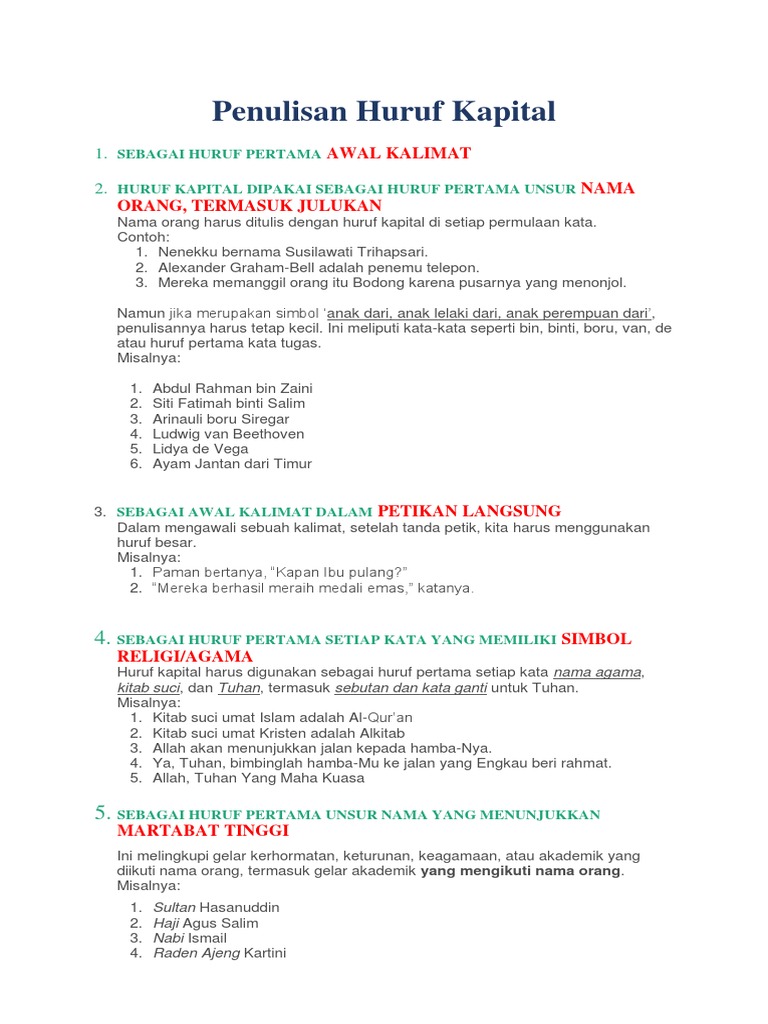 HURUF KAPITAL, Penulisan Yang Benar Sesuai Dengan PUEBI | PDF