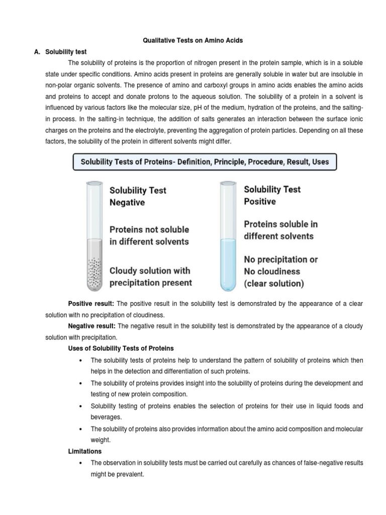 Qualitative Amino Acid Tests | PDF | Solubility | Precipitation (Chemistry)