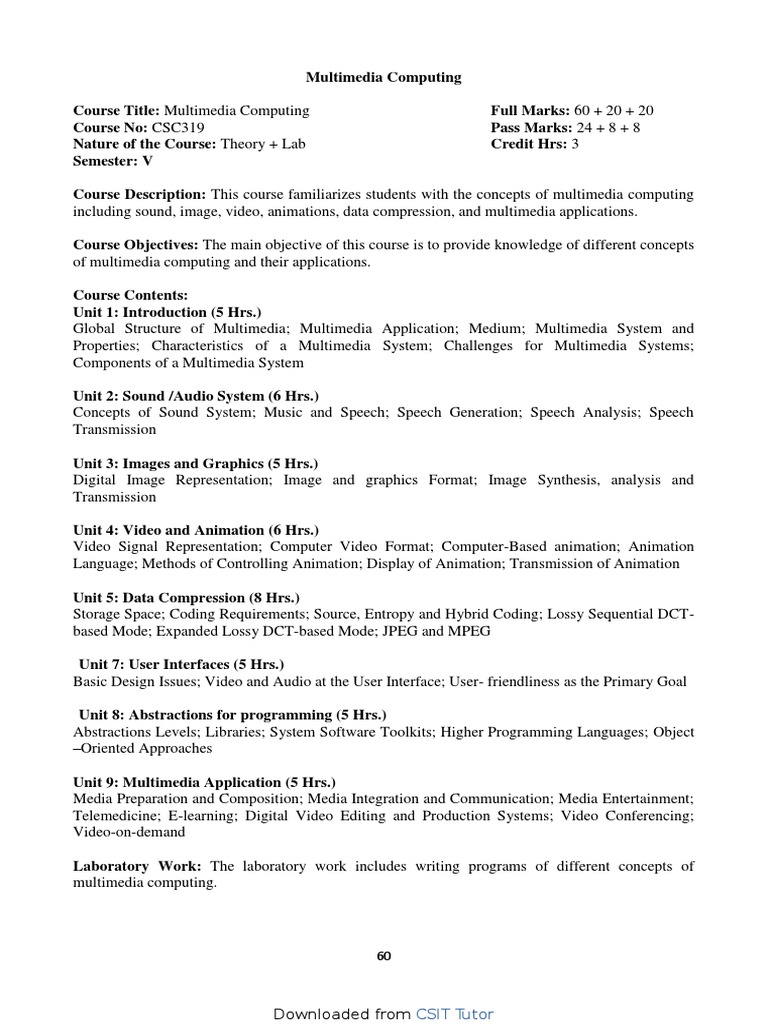 Multimedia Computing Syllabus | PDF | Data Compression | Multimedia Multimedia Computing Syllabus | PDF | Data Compression | Multimedia