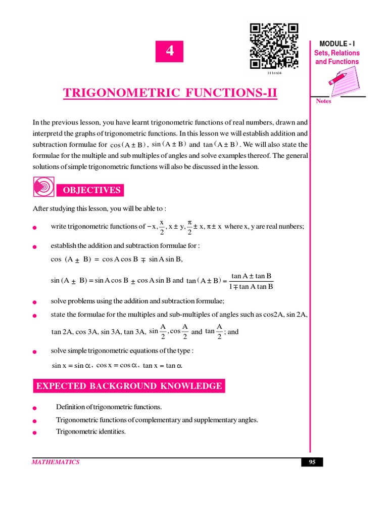 311 Maths Eng Lesson4 | PDF | Trigonometric Functions | Algebra