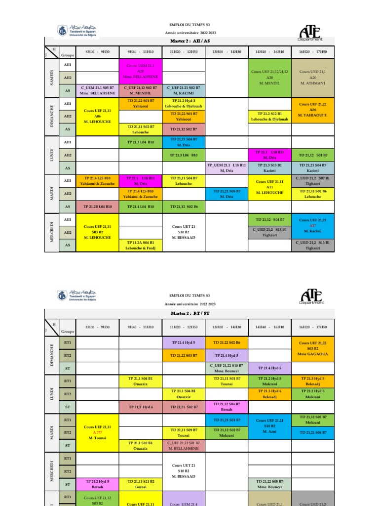 Emplois Du Temps - M2 - S1 | PDF