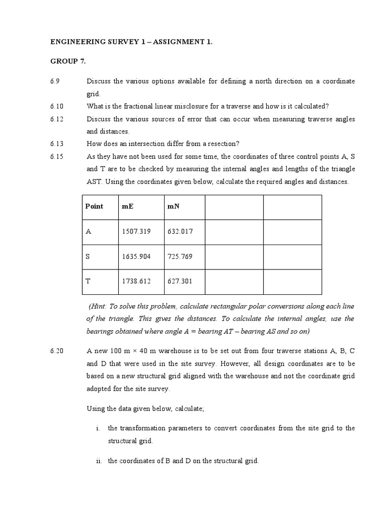 Surveying - 1 - Assignment | PDF | Surveying | Triangle