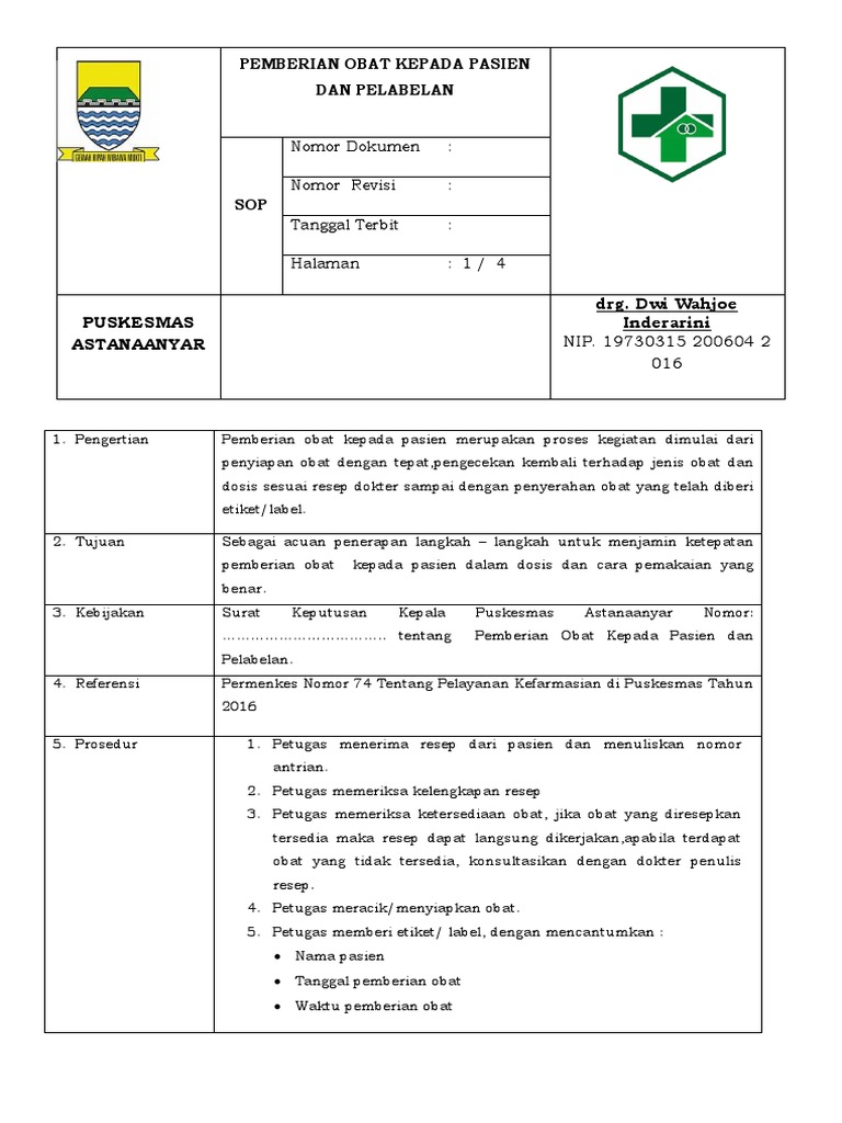 SOP Pemberian Obat dan Pelabelan | PDF