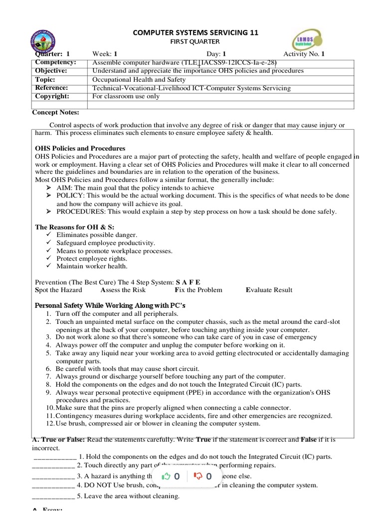 Computer Systems Servicing 11: Quarter: 1 1 1 Competency: Objective: Topic: Reference | PDF