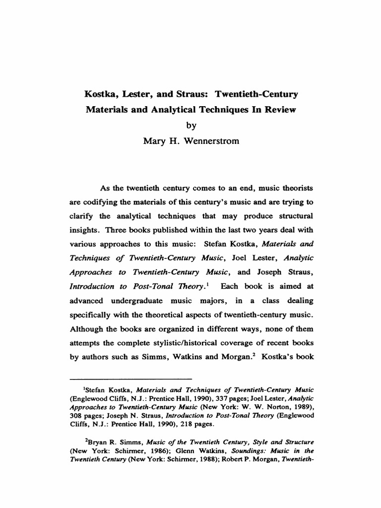 Kostka Lester And Straus Twentieth Century Materials And Analytical