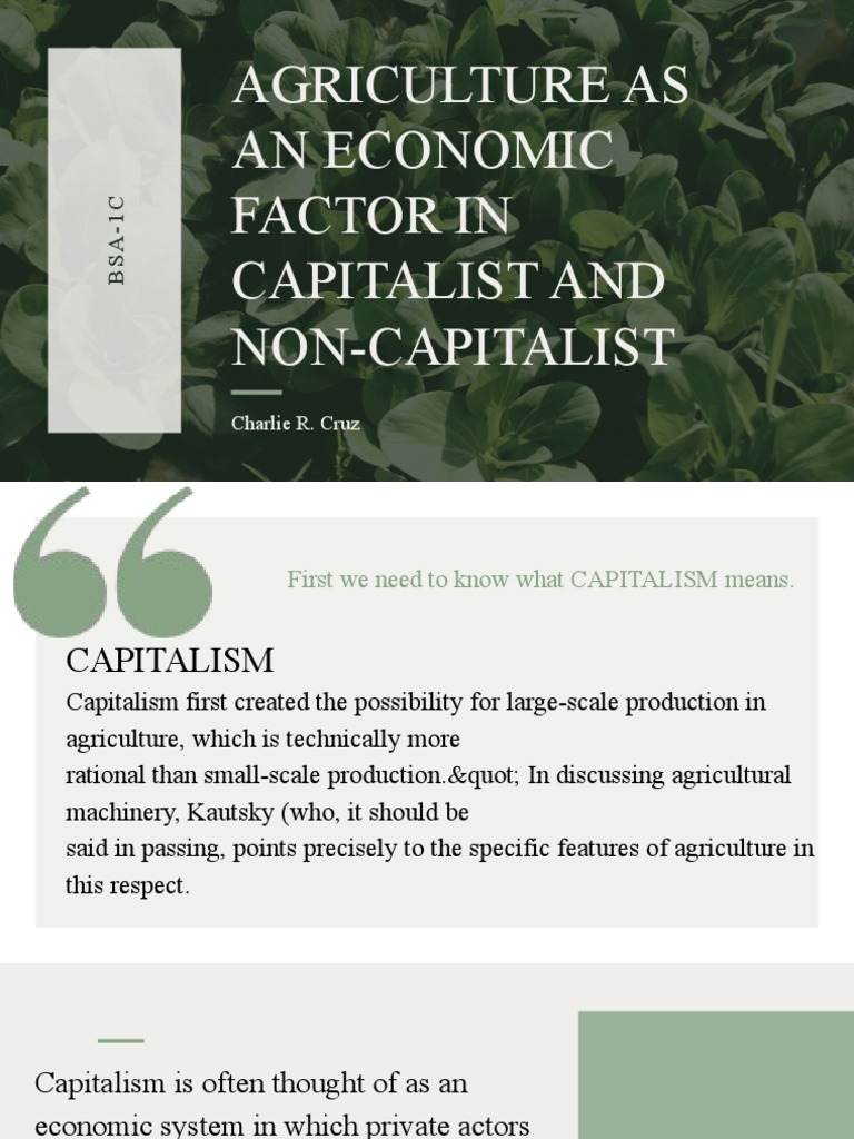 Agriculture As An Economic Factor in Capitalist and Non-Capitalist ...