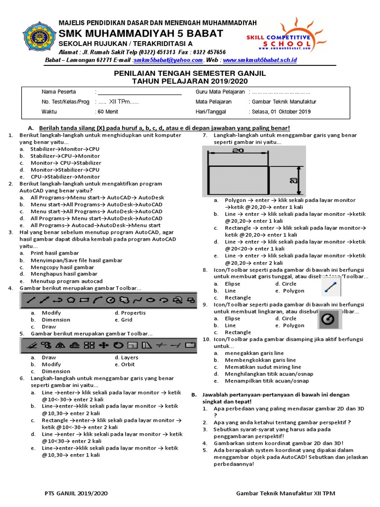 Soal Pts Ganjil 2019 2020 Gambar Teknik Manufaktur Xii PDF Free | PDF