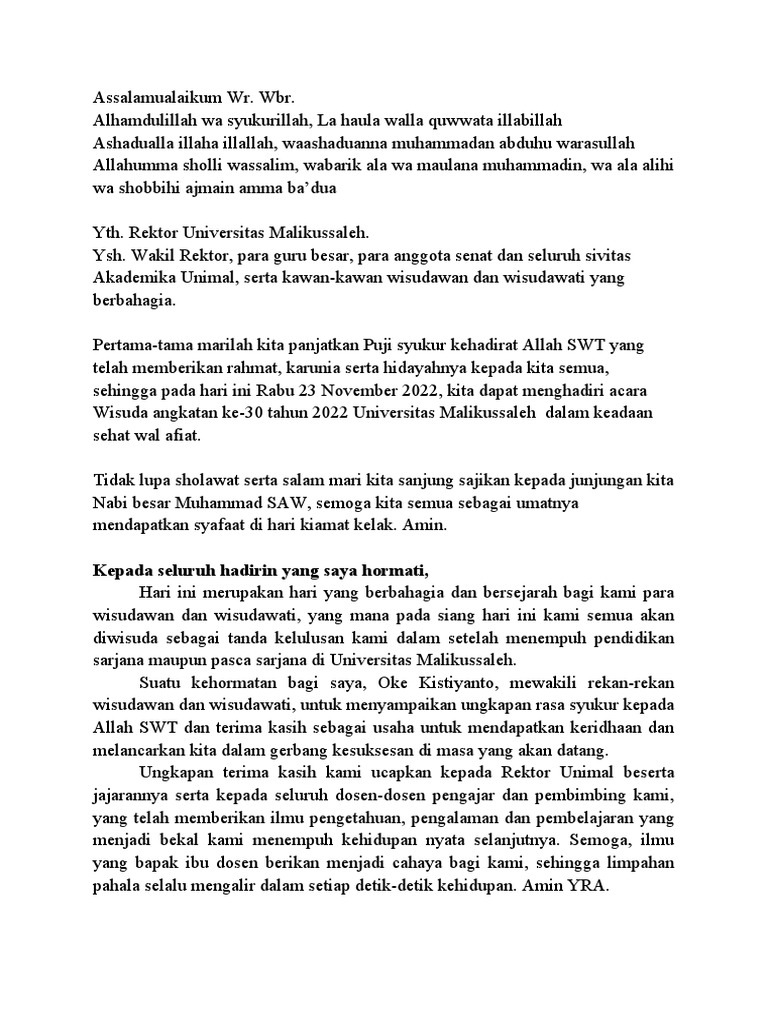 Sambutan Mahasiswa Terbaik | PDF