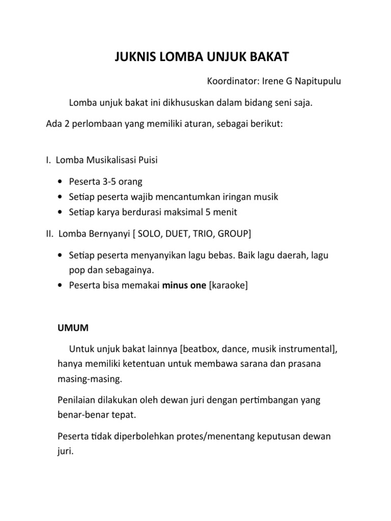 Juknis Lomba Unjuk Bakat | PDF Juknis Lomba Unjuk Bakat | PDF