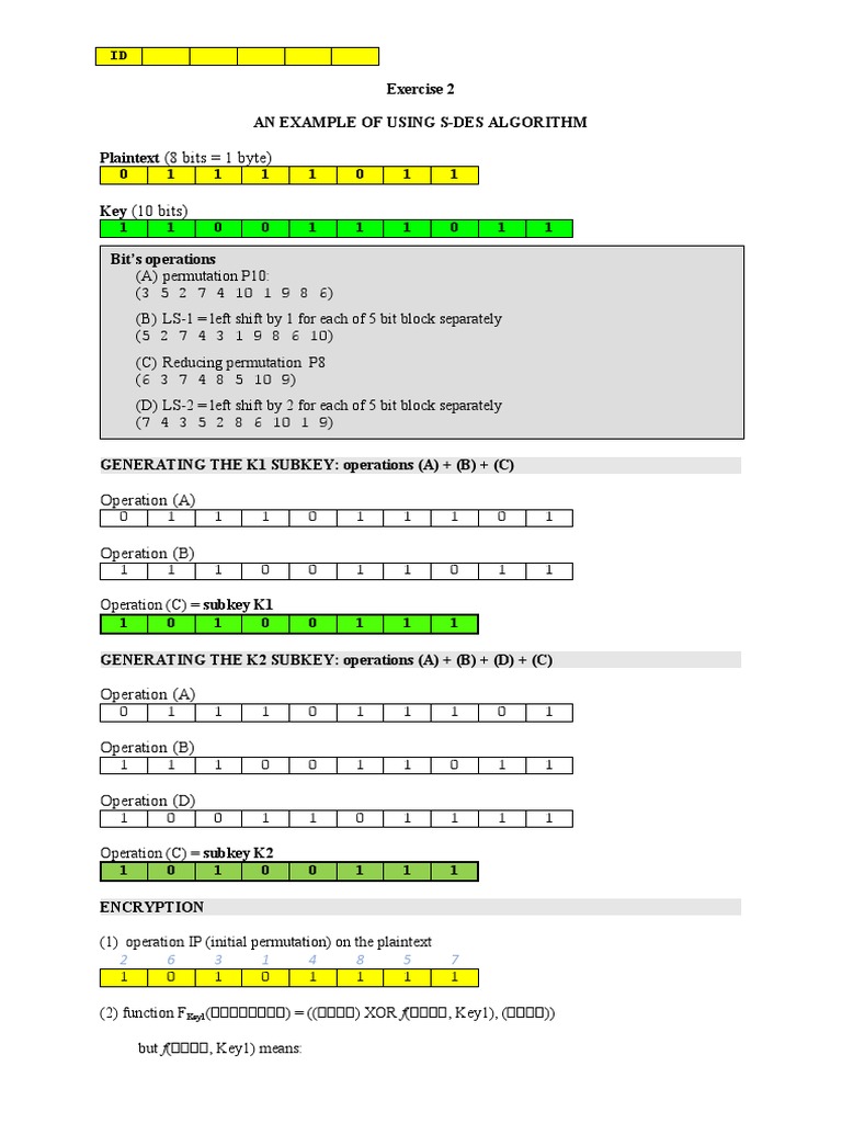 Exercise 3 S-DES Usage | PDF | Permutation | Function (Mathematics)