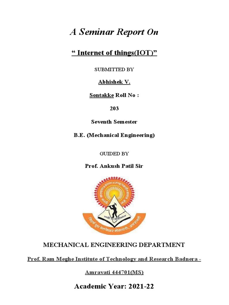 IOT Seminar Report | PDF | Internet Of Things | Scada
