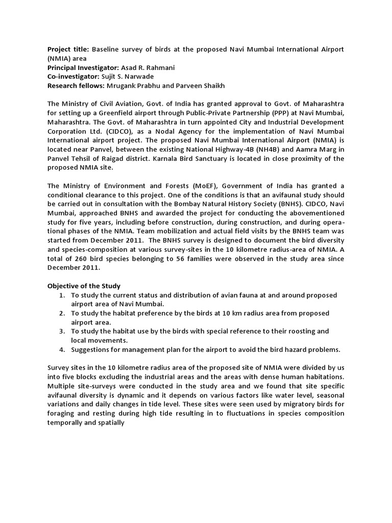 Bird Survey at Proposed Navi Mumbai International Airport Area by Sujit Narwade | PDF | Birds ...