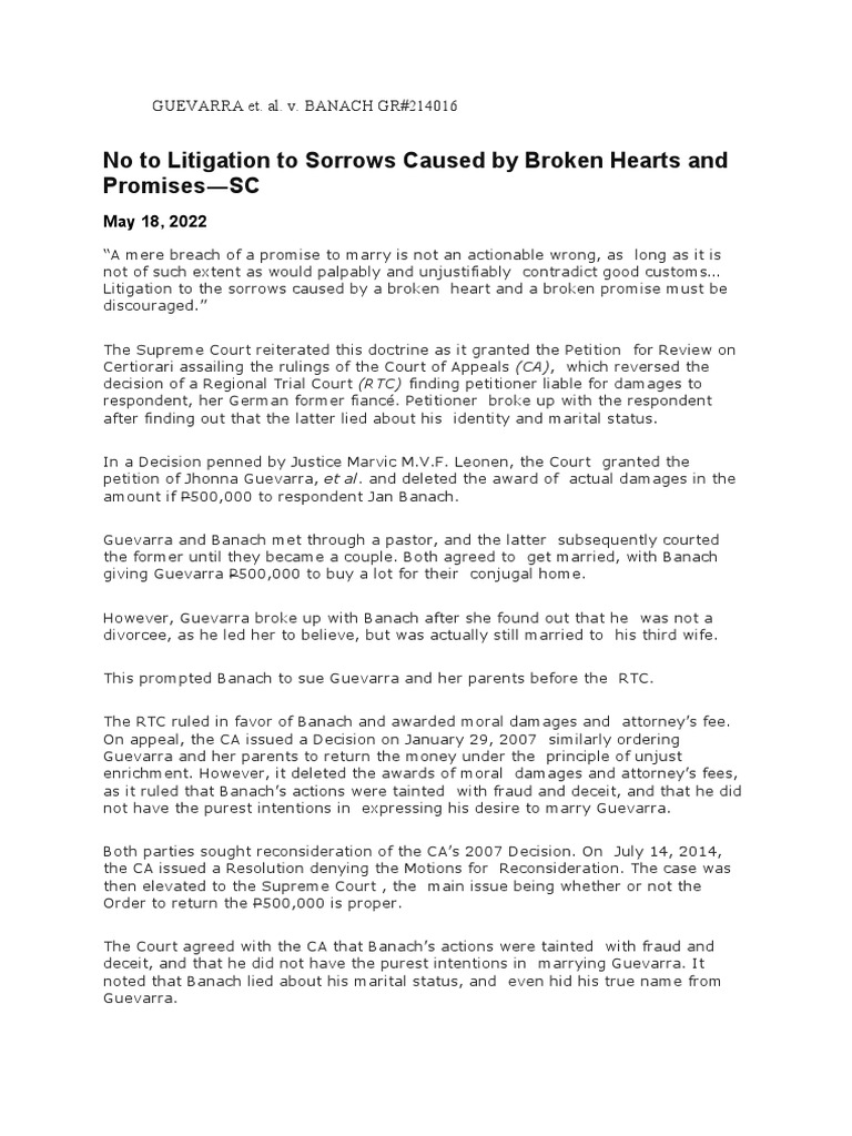 Supreme Court Ruling on Broken Engagement | PDF