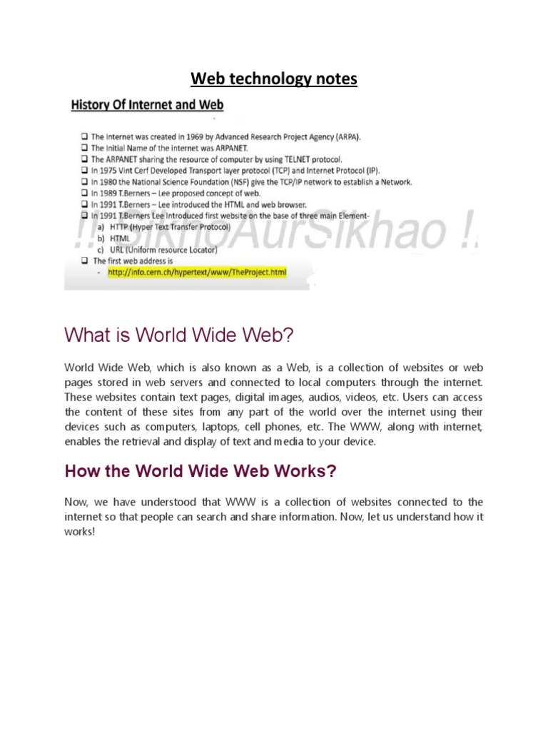 Web Technology Notes Download Free Pdf World Wide Web Internet And Web