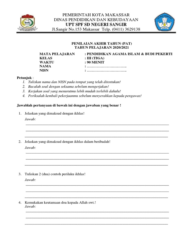 Soal Pat Pai Kelas 3 | PDF