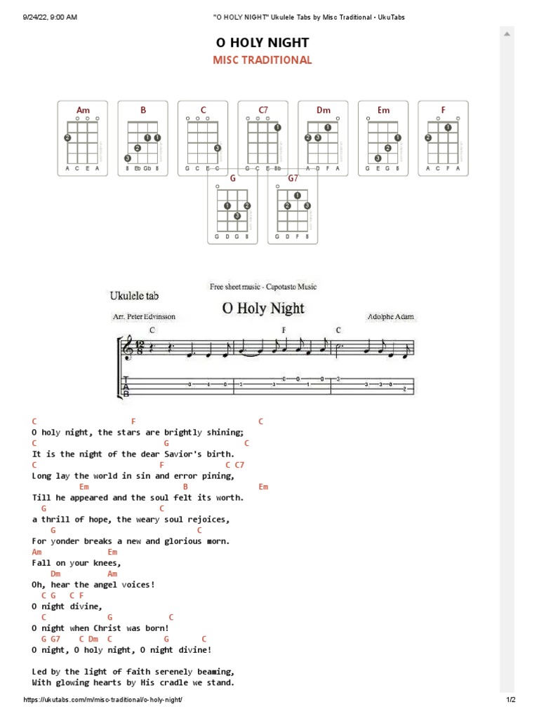 O HOLY NIGHT - Ukulele Tabs by Misc Traditional - UkuTabs | PDF