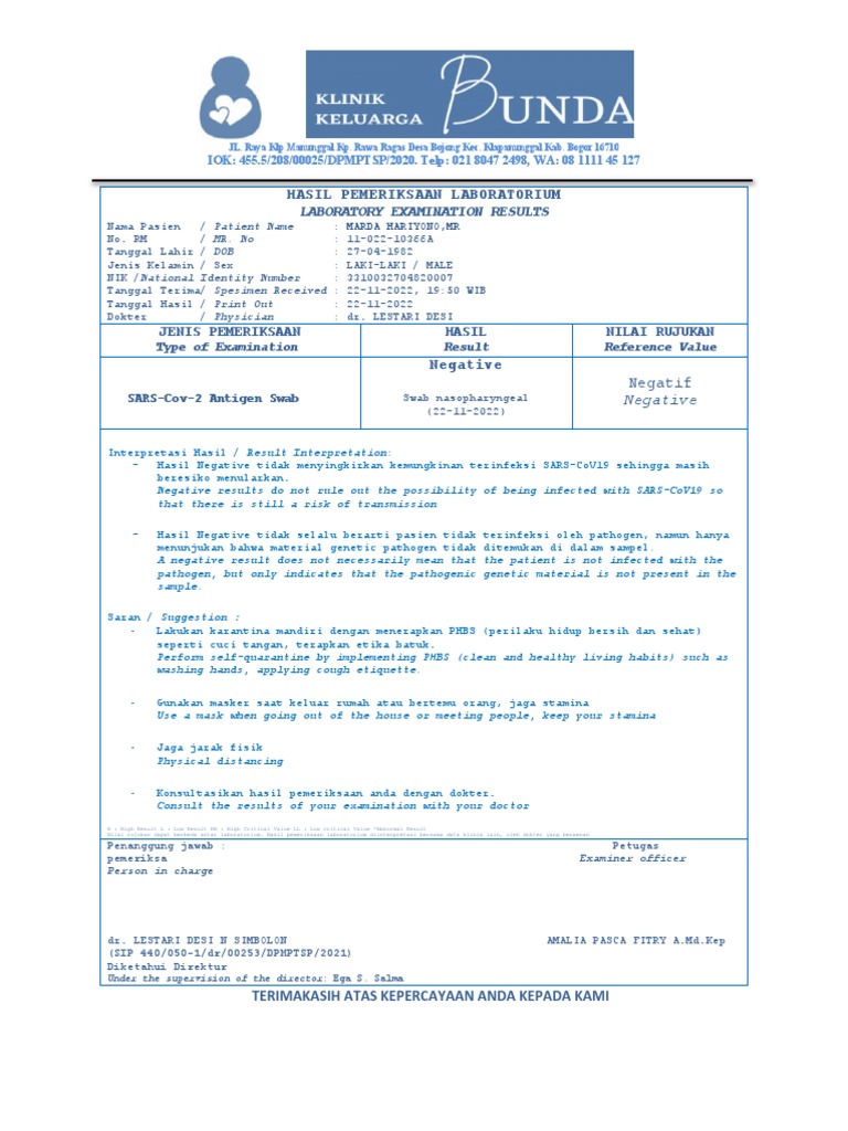 Hasil Test Antigen | PDF