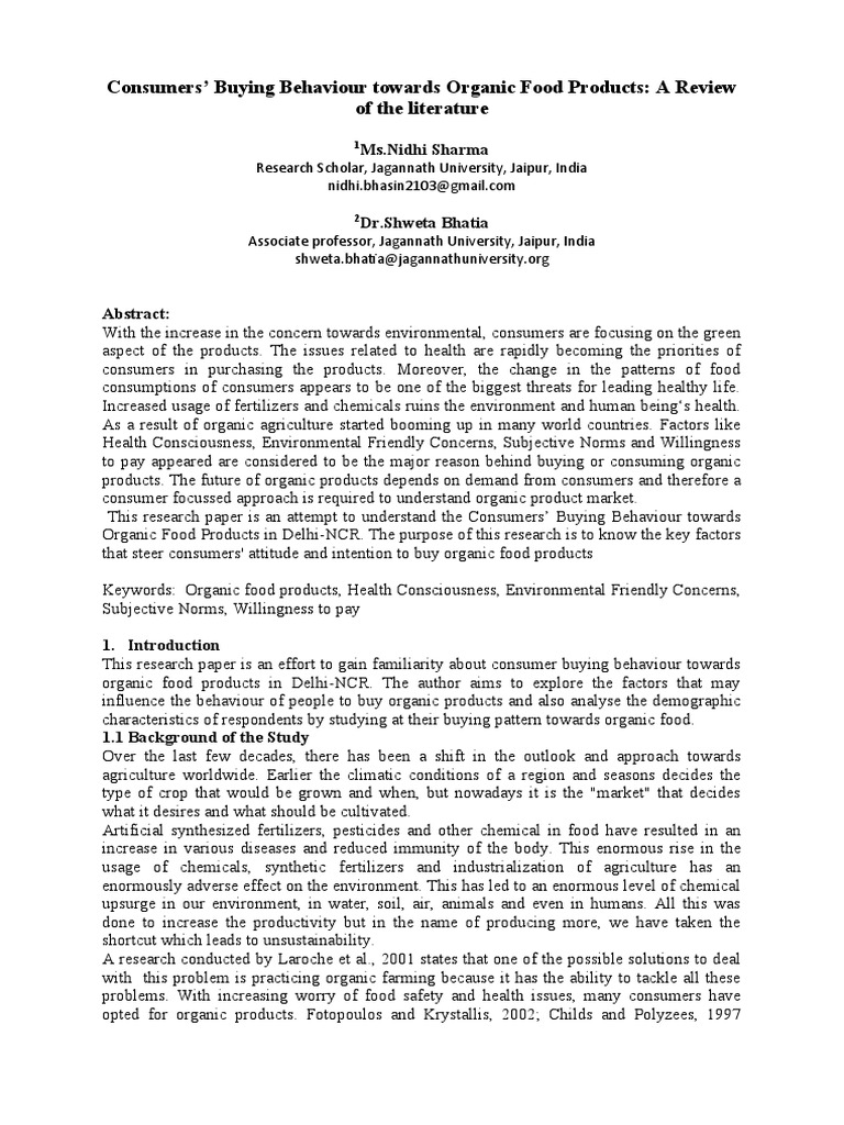 Consumers Buying Behaviour Towards Organic Food Products A Review of ...