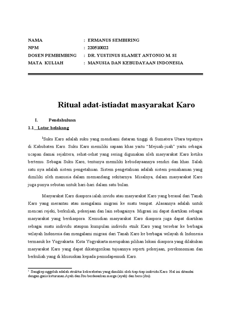 RITUAL TRADISIONAL MASYARAKAT KARO | PDF