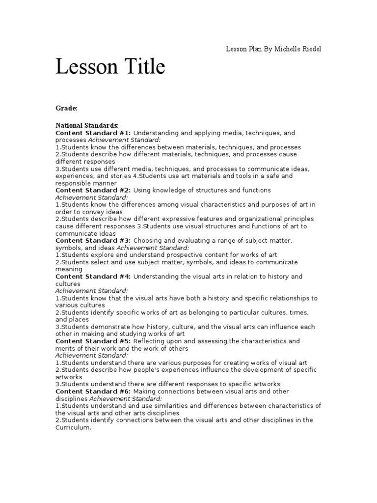 Art Education Lesson Plan Overview | PDF