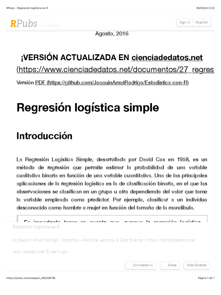 RPubs - Regresión Logística en R | PDF