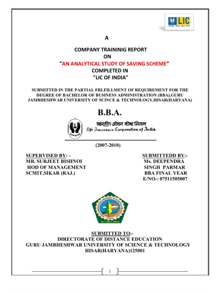 Lic Project Report by Deependra | PDF | Insurance | Annuity (European)