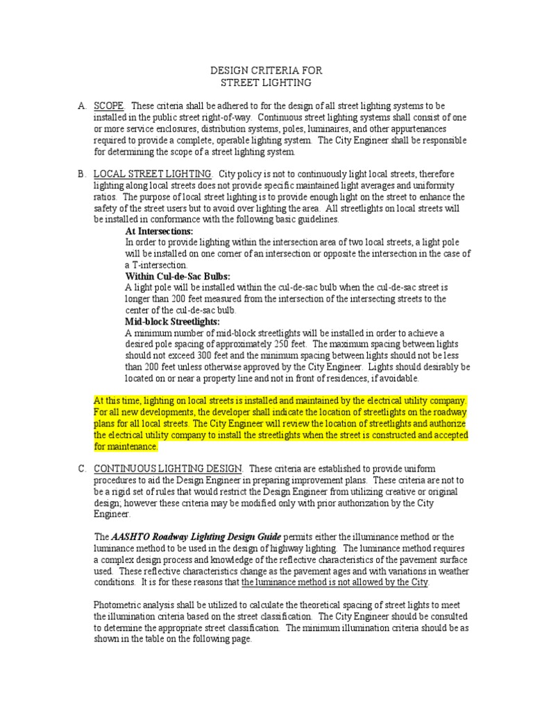 Street Lighting Design Criteria Guide | PDF | Street Light | Lighting