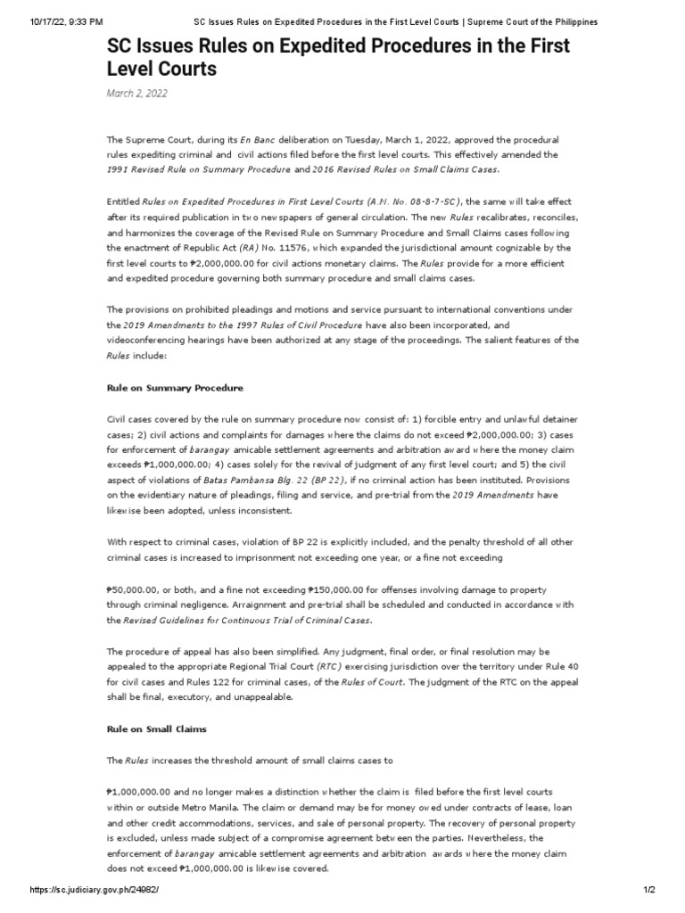 New Rules for Expedited Court Procedures | PDF | Finance & Money Management