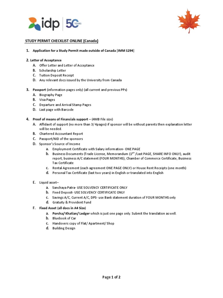 IDP Study Permit Checklist | PDF | Visa Inc. | Economies