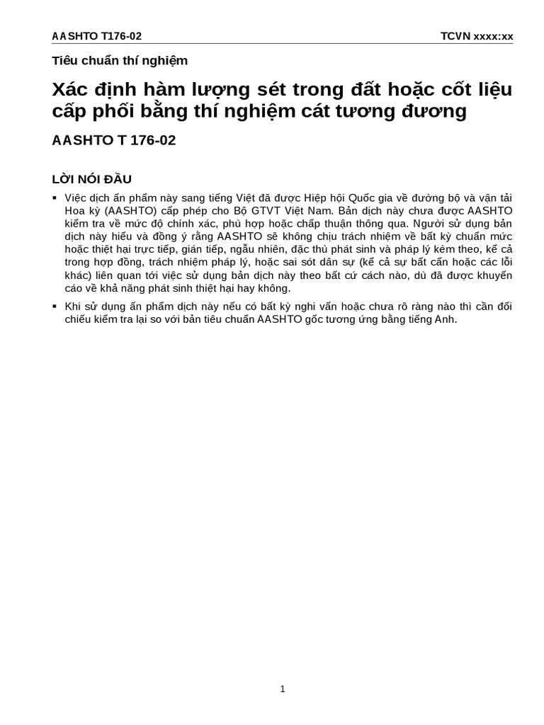 AASHTO T176-02 VN Xác định hàm lượng sét trong đất hoặc cốt liệu cấp ...