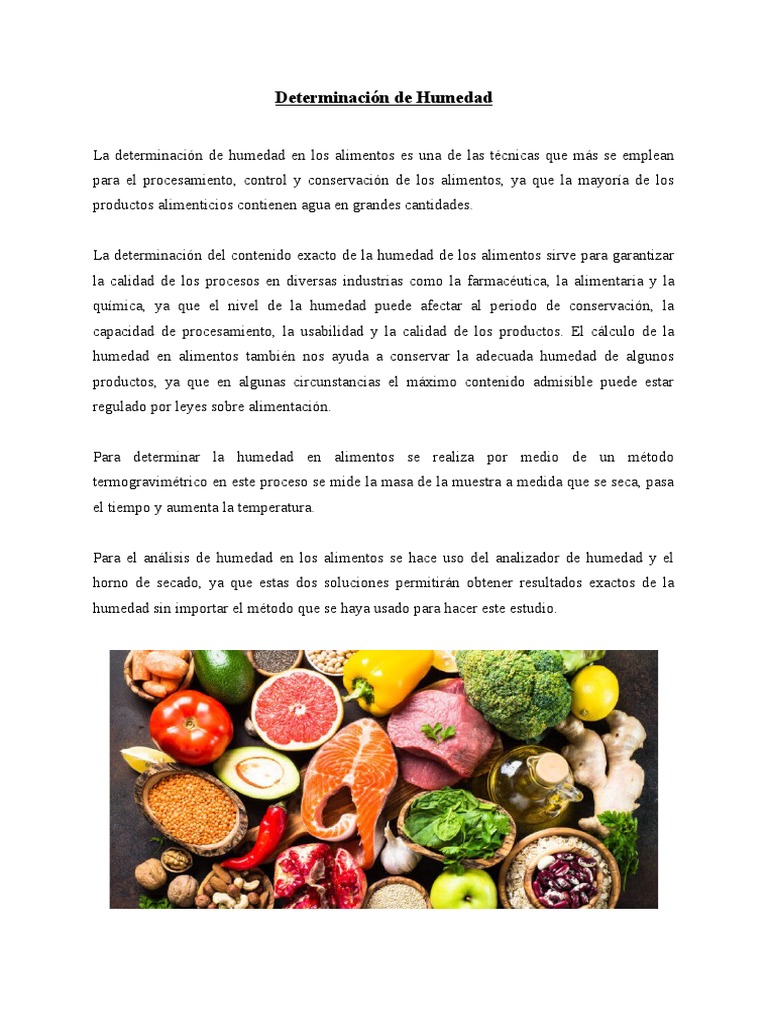 Métodos de Determinación de Humedad en Alimentos | PDF | Ciencia y ...