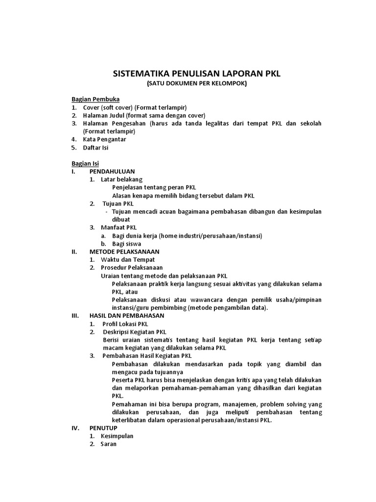 Sistematika Penulisan Laporan PKL-2021 | PDF
