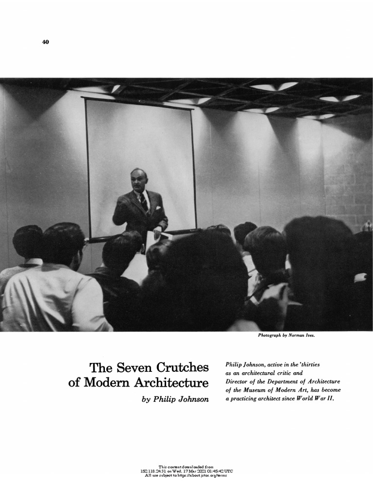 Philip Johnson,"The Seven Crutches of Modern Architecture," Dalam ...