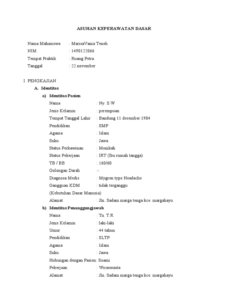 Format Asuhan Keperawatan Dasar | PDF