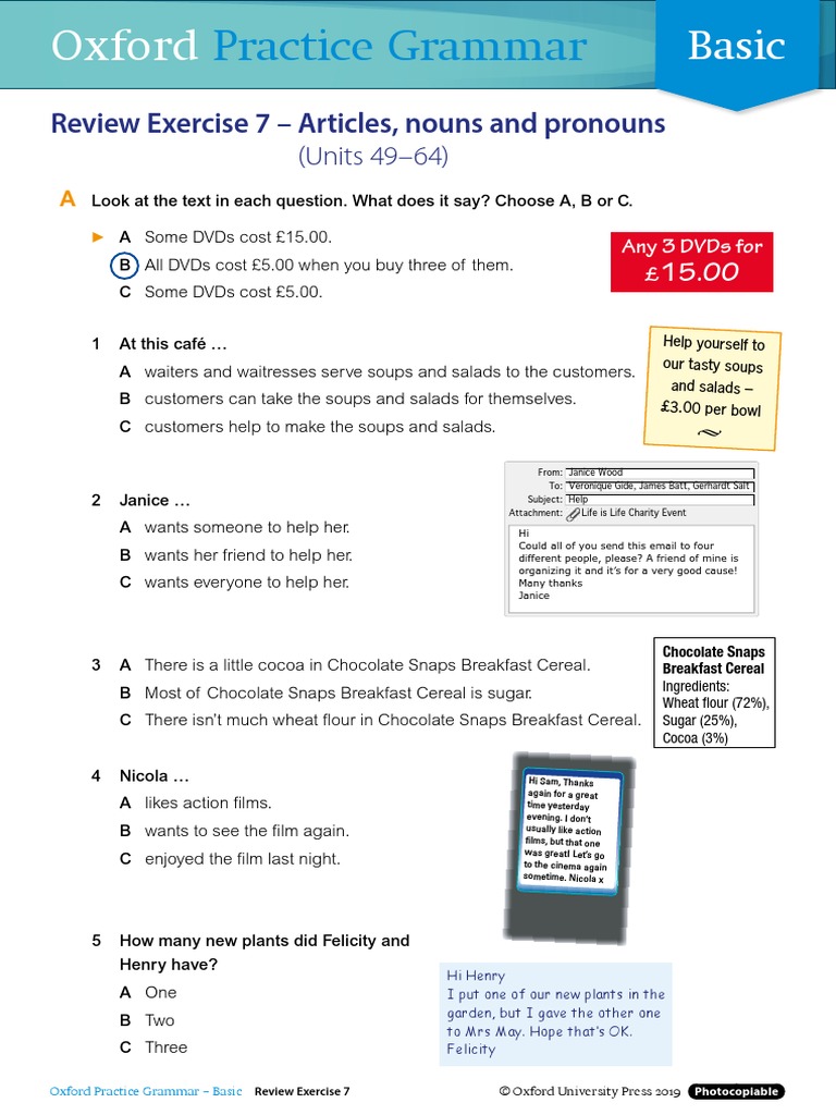 Review Exercise 7 Articles, Nouns and Pronouns | PDF