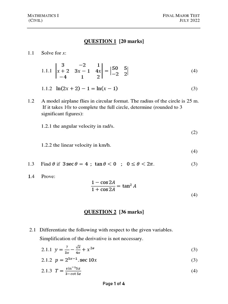 Civil Engineering Maths Exam 2022 | PDF | Derivative | Pressure