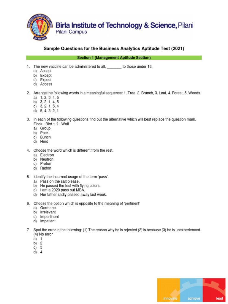 BAATSample Question Paper | PDF | Matrix (Mathematics) | Immune System