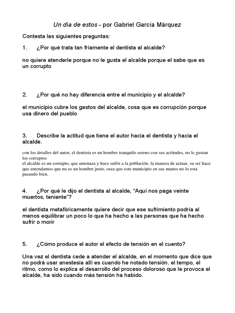 Un Día de Estos, Gabriel García Márquez | PDF