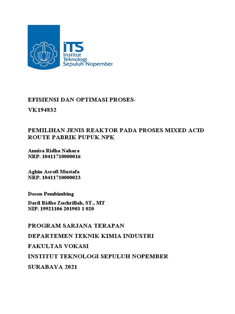 Pemilihan Reaktor Mixed Acid Pupuk NPK | PDF
