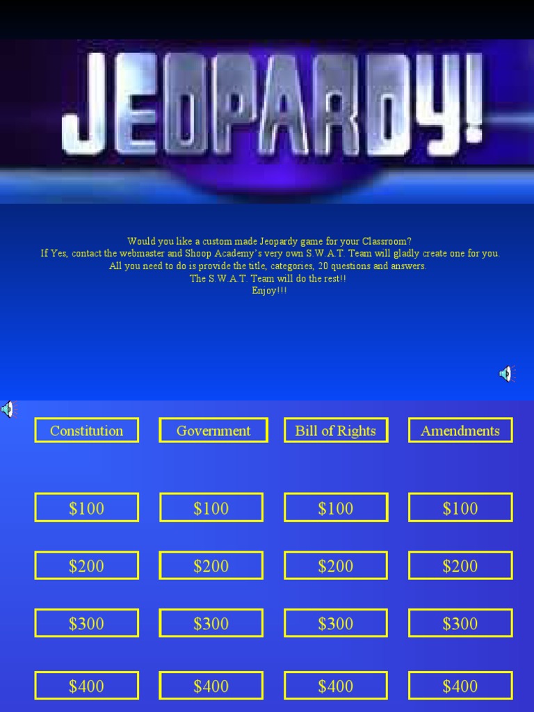 Constitution Jeopardy | PDF | United States Bill Of Rights | First ...